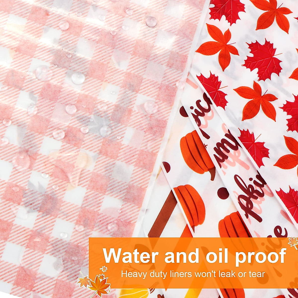 240Pcs Wax Paper Dry Waxed Deli Paper Sheet 12x12 inch Sandwich Wrap Paper Pumpkin Maple Leaf Checkered Decorative Parchment Paper Food Basket Liners for Home Kitchen Picnic Party