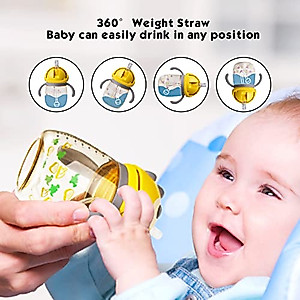 Sippy Cup for Baby Months 6+, Weighted Straw PPSU Non Spill Cup for Toddlers, Baby Straw Cup with Handles, Spill-Proof, Leak-Proof Soft Spout Cup 240ml, BPA Free (Yellow)