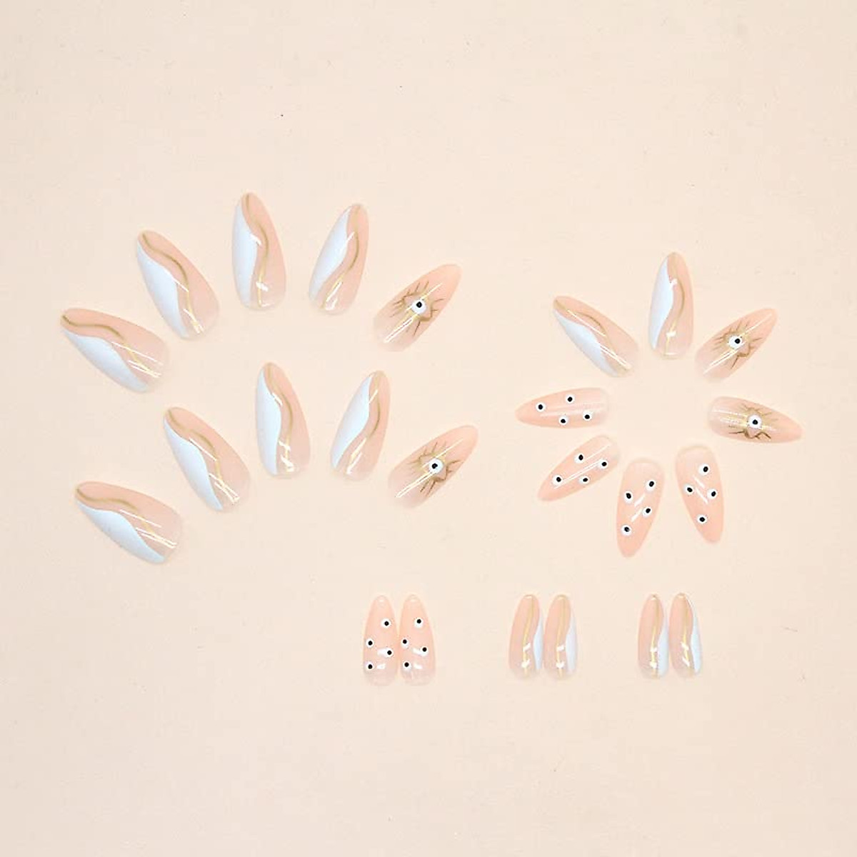 Diduikalor Evil Eye Press On Nails Almond, Cute French Acrylic Nails Press on for Women Girls DIY Nail Manicure, Includes Prep Pad, Mini File, Cuticle Stick, Glue, Jelly Glue and 24 Fake Nails