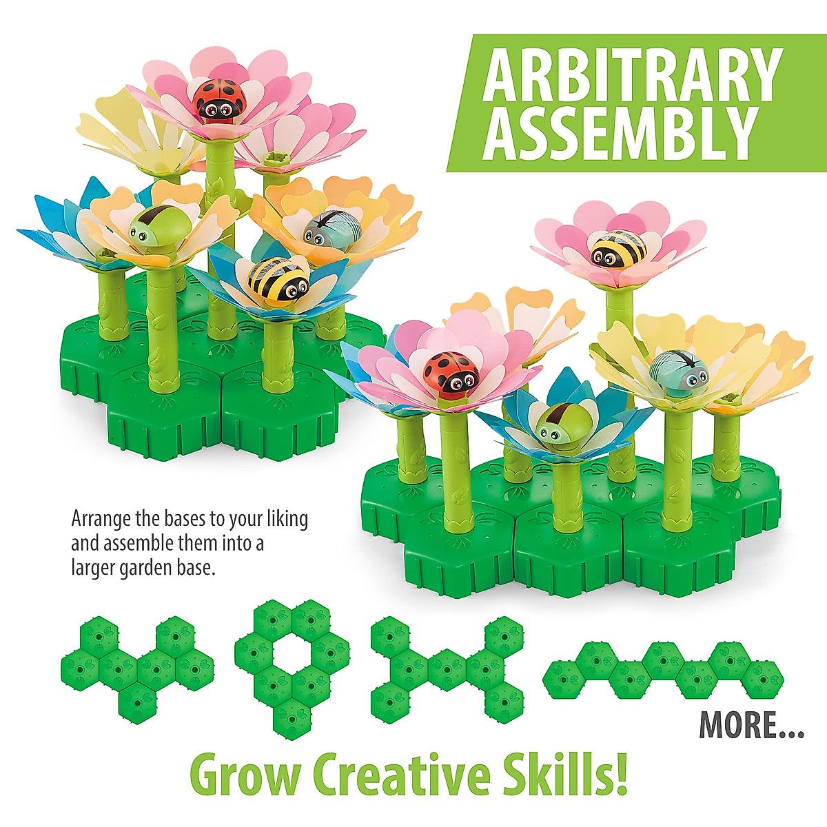 HamburBaby Luminous Assembly Garden Flower Building Toys, Take Apart & DIY Educational Activity Play Set, Glow in The Dark, Develop STEM Ability, for Preschool Boys Girls Ages 3+ (Green)