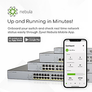 Zyxel Nebula 16-port Gigabit Smart Managed PoE+ Switch with 250 Watt Budget and 2 Gigabit Combo Ports with Nebula Cloud Managment, Long Range PoE Switch [GS1350-18HP]
