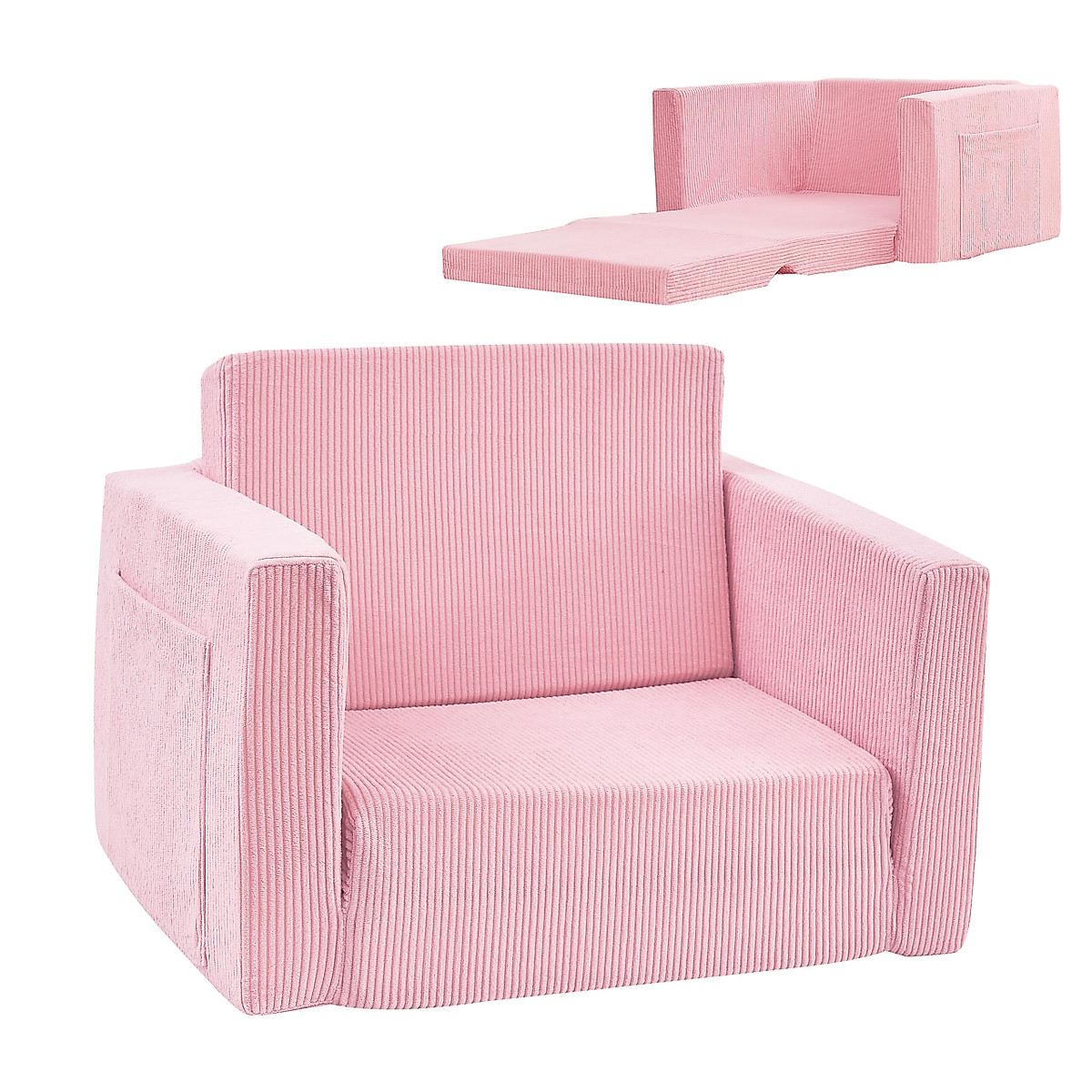 Kids Folding Sofa Chair Couch Foam Filled Lounge Toddler Chair Couch Cuddly Corduroy Comfy Bean Bag Chair Couch for Boys and Girls Pink 1-4T