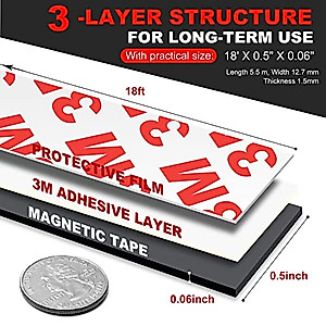 Magnetic Tape, Flexible Magnet Tape Strips Roll (1/2'' Wide x 18 ft Long) with Strong 3M Adhesive Backing, Perfect for DIY, Art Projects, whiteboards & Fridge Organization