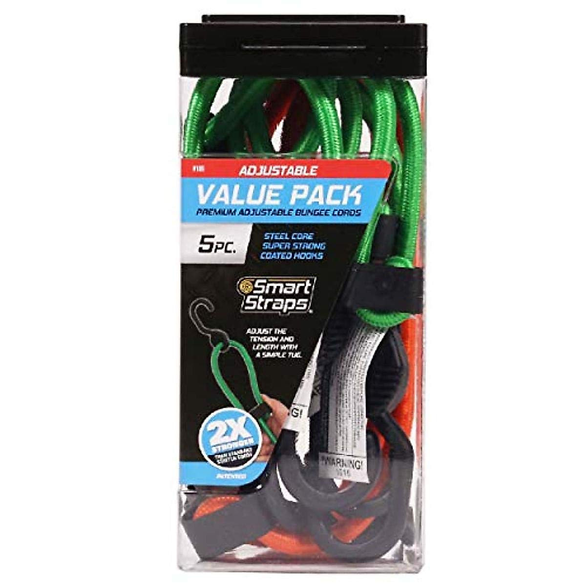 SmartStraps Adjustable Bungee Cords, 5 Piece Value Pack — Bungee Cords Distribute Load To Reduce Slipping — Secure Light Loads Such As Coolers, Luggage and Gas Cans