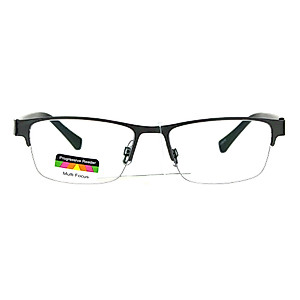 SA106 Mens Half Metal Rim Rectangular Multi 3 Power Focus Progressive Reading Glasses Gunmetal +2.5