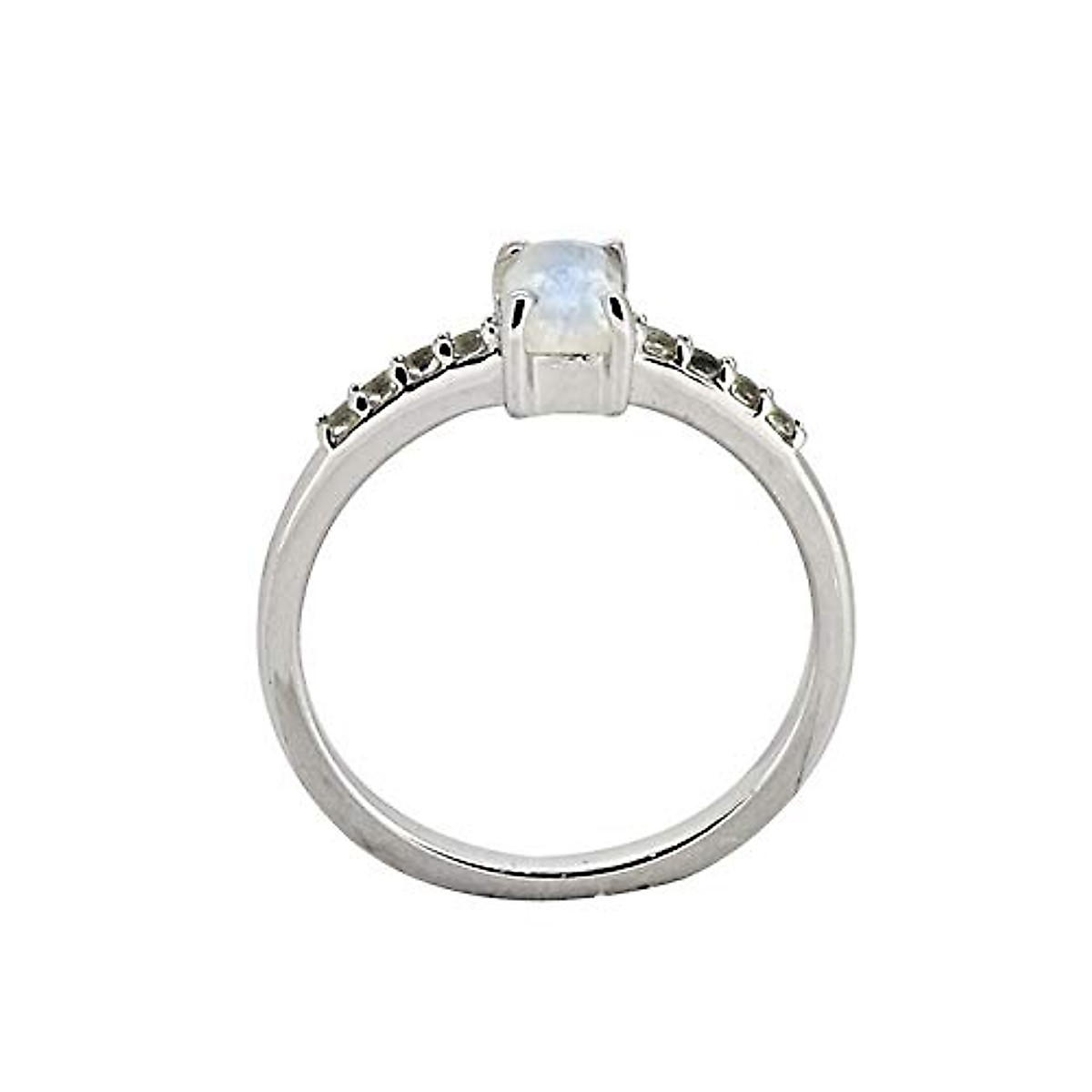 YoTreasure 0.64 ct Moonstone White Topaz Solid 925 Sterling Silver Gemstone Ring Jewelry