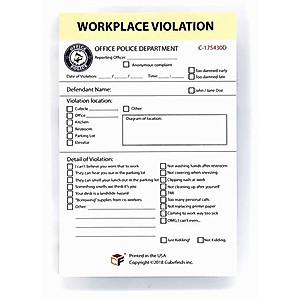 Office Workplace Violation Notice, Funny Workplace Violation Sticky Note pad, 4 x 6-inches, 50 Sheets