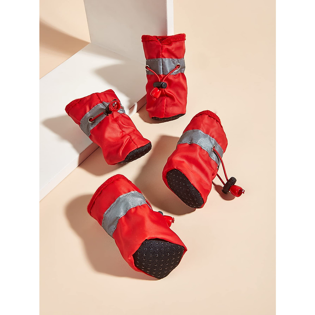 QWINEE 4pcs Dog Boots Dog Shoes Small Dog Puppy Shoes for Hot Pavement Summer Winter Outdoor Paw Protectors with Anti-Slip Sole Red XS