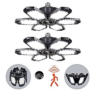 LED Garage Light, 150W Radar Motion Sensor Garage Light, E26/E27 Base Garage Lights Ceiling Led with 6 Adjustable Panels 15000lm Bright LED Shop Lights for Garage, Workshop, Attic, Warehouse(2 Pack)