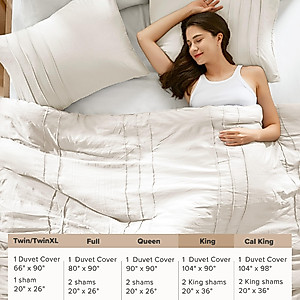 Comfort Spaces Cream King Size Duvet Cover Set - 3 Pieces Pintuck Pleated Duvet Cover King, All Season Lightweight, Extra Softness Pre-Washed Microfiber King Bedding Cover Shams, King/Cal King