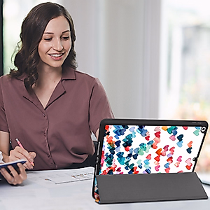 Deokke Compatible with iPad 10.2 inch Case,9th /8th /7th Generation Case(2021/2020/2019) with Pencil Holder Soft TPU Back Case,Auto Sleep/Wake Cover,Cute Aesthetic for Girls Women-Raining Hearts