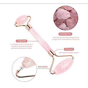 Face Roller Skin Care - Jade Roller Gua Sha Set, Rose Quartz Face Roller | Ultimate Facial Skin Care Products & Beauty Products Tools | Jade Facial Roller for Face and Eye Massager