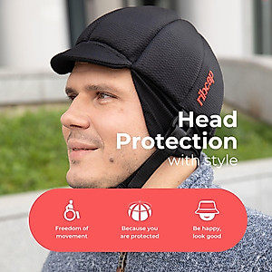 Ribcap Fox Medical Grade Protective Helmet | Black | Medium (22-23") | Soft Helmet for Epilepsy | Protective Helmet for Seizures | Fashionable and No Stigma