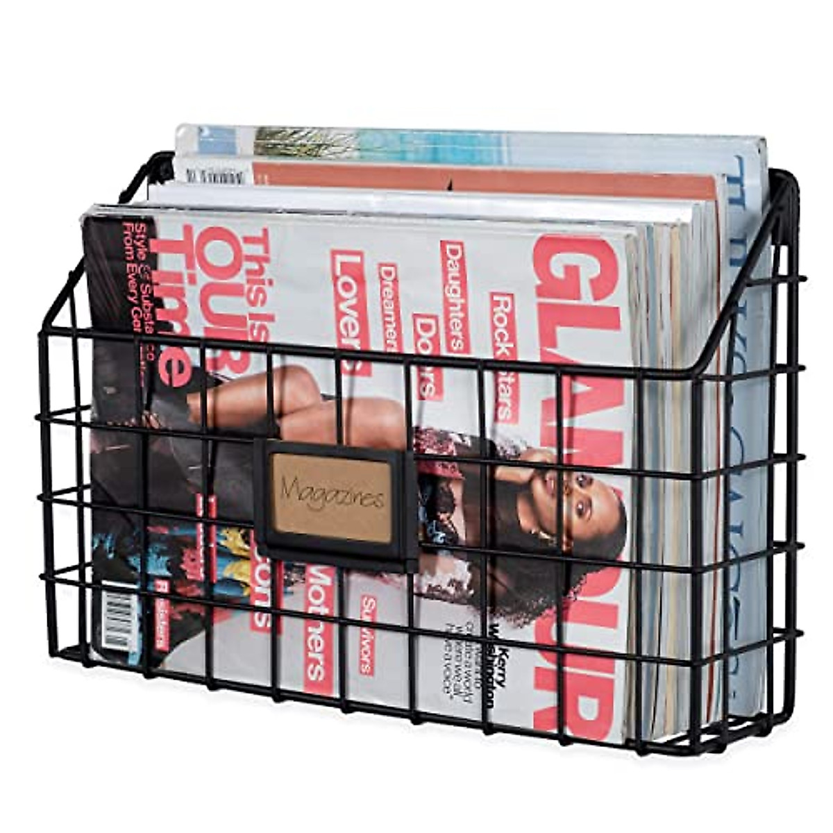 Wall35 Rivista File Holder Home Office Desk Organizer, Wall Mounted Wide Chicken Wire Mail Organizer and Magazine Holder, Metal, Black