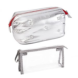 VLOVSO Large Cosmetic Bag, Waterproof Make Up Pouch Travel Cosmetic Organizer, Toiletry Bag for Women/Men, Large Capacity Portable Cosmetic Bag Storage Organizer,Travel Cosmetic Organizer(Silver)