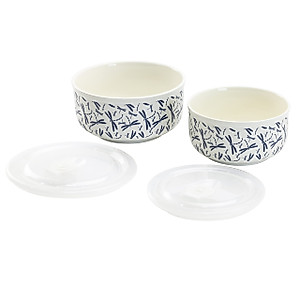 Grace Teaware Pantry Nested Porcelain Storage Bowls With Vented Lids, Large and Medium 2-Piece Set, (Dragonflies Dark Blue)