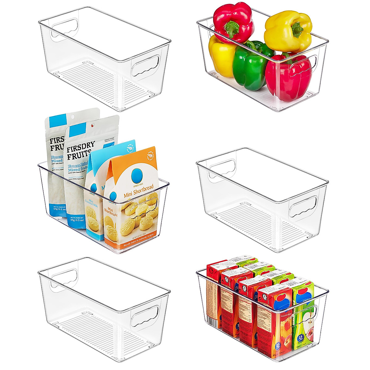 Vtopmart Clear Plastic Pantry Organizer Bins, 6 PCS Food Storage Bins with Handle for Refrigerator, Fridge, Cabinet, Kitchen, Countertops, Cupboard, Freezer Organization and Storage, BPA Free, Small