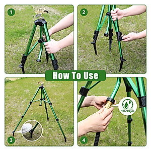 Heavy-Duty Brass Impact Sprinkler on Ground PlugTripod Base, 360 Degree, 0-43 Feet Large Area Coverage Yard Sprinkler, Adjustable Height 16-37” Water Sprinkler for Lawn for Lawn/Yard/Garden