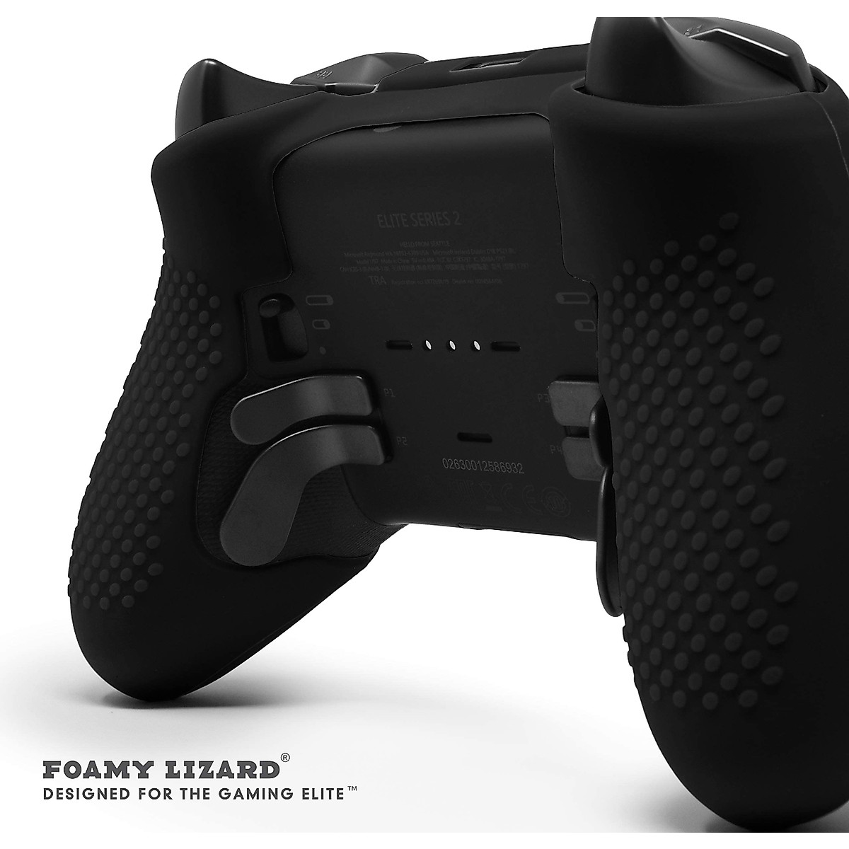 Foamy Lizard Elite Series 2 Studded Grip Skin for Xbox One Elite Series 2 Controller (NOT for Series X/S/Elite 1) Sweat Free Silicone w/Flat Top Anti-slip Studs + 8 QSX-Elite Thumb Grips (Black)