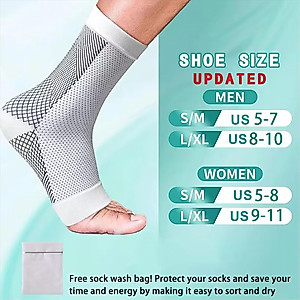AGERALIY 2 Pairs Upgraded Neuropathy Socks - 20-30mmHg Compression Socks for Men&Women,Ankle Brace Plantar Fasciitis Socks for Arch Support,Achilles Tendonitis,Foot Edema & Fatigue(Black+White,L/XL)