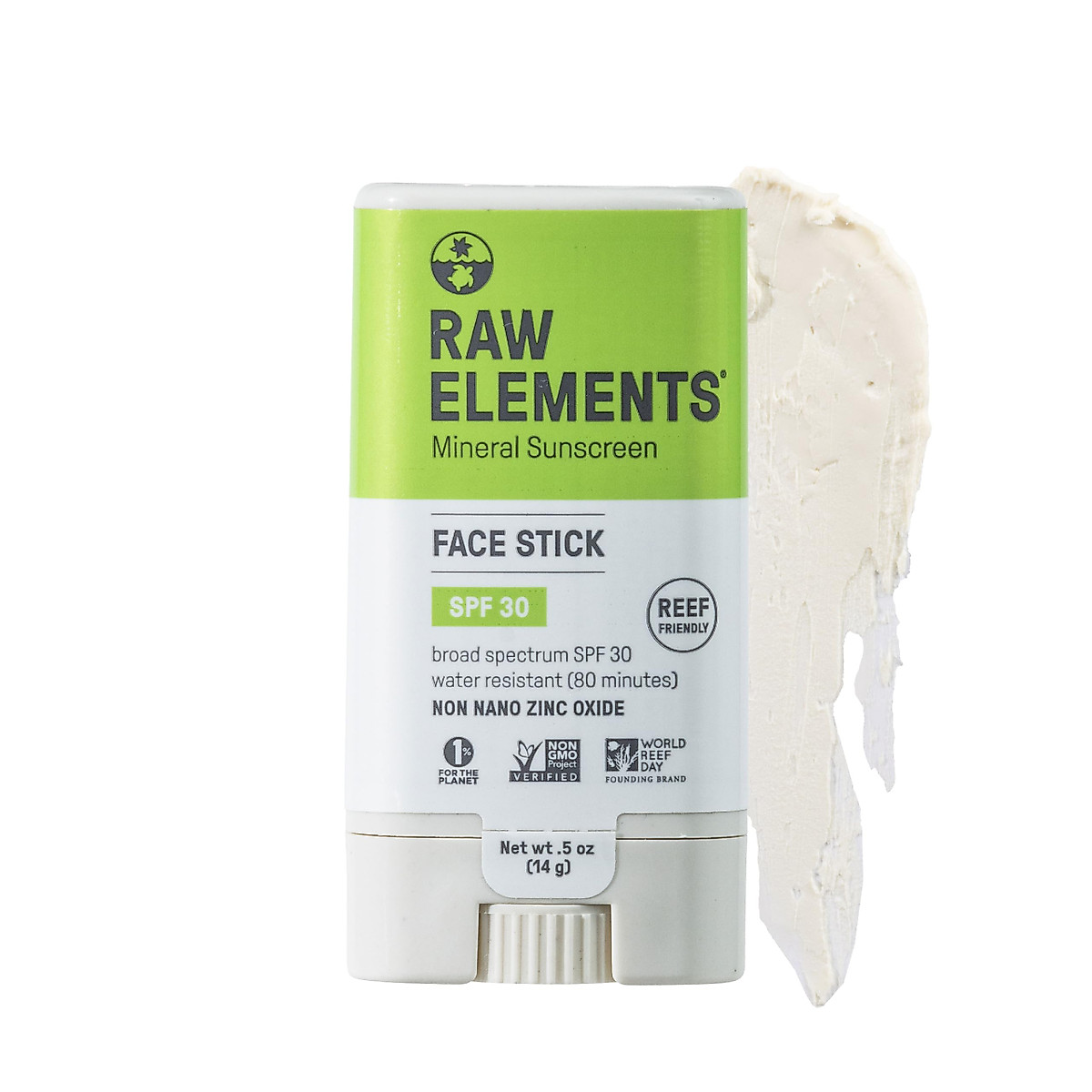 Raw Elements Face All-Natural Mineral Sunscreen Stick, Non-Nano Zinc Oxide, 95% Organic, Water-Resistant 80 Min, Reef Safe, All Ages Safe, SPF 30+, Travel Sunblock 0.5 oz