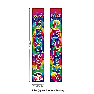 LOONELO Peace Groovy Love Porch Banner with 77x11.8inch,60's Carnival Groovy Party Decoration Banner,Retro Hippie Boho Porch Door Sign for 60's Hippie Theme Groovy Party Decorations