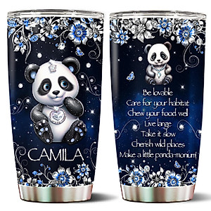 WONWIX Personalized Panda Tumbler Gifts For Women Girls Daughter Coffee Mug Drinking Travel Cup Thermos Water Bottle Birthday Christmas Valentine Mothers Day 20oz Stainless Steel Tumblers With Lid