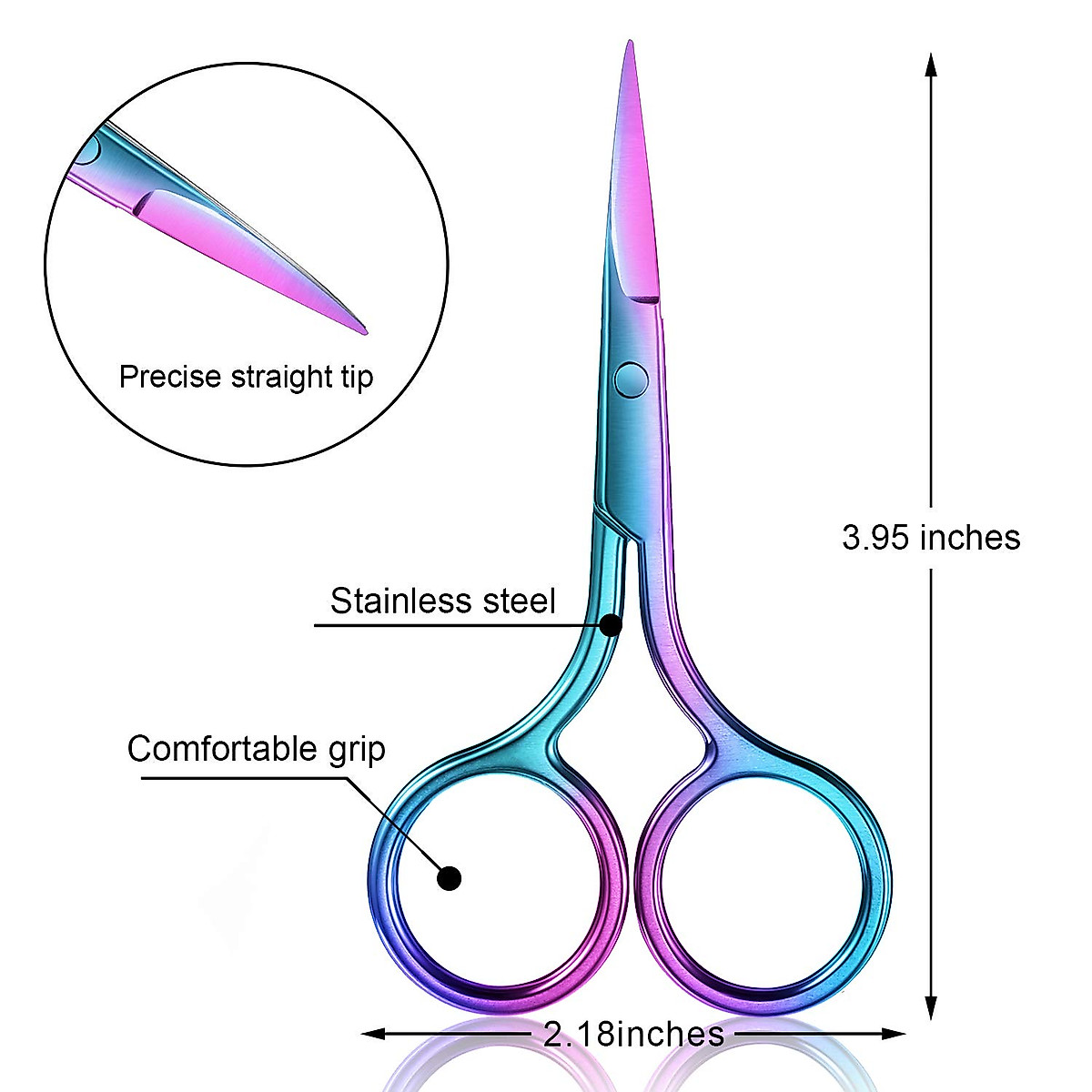 3 Pack Nose Hair Scissors Facial Hair Scissors Small Scissors Stainless Steel Straight Tip Scissor for Eyebrows, Nose, Moustache, Beard (Rainbow Color)
