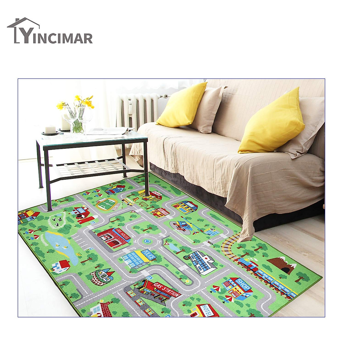 Yincimar Kids Carpet Playmat Rug,6.6x5.0 ft Extra Large City Life Carpet Learning Exercise Mat Educational Car Rug Play Game Rug for Baby Toddler Boy Bedroom Playroom