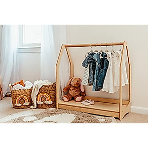 WOOD&ROOM Wardrobe Dress up Rack Child Garment Rack Kids Clothing Rack with Storage Shelf Montessori Children wardrobe