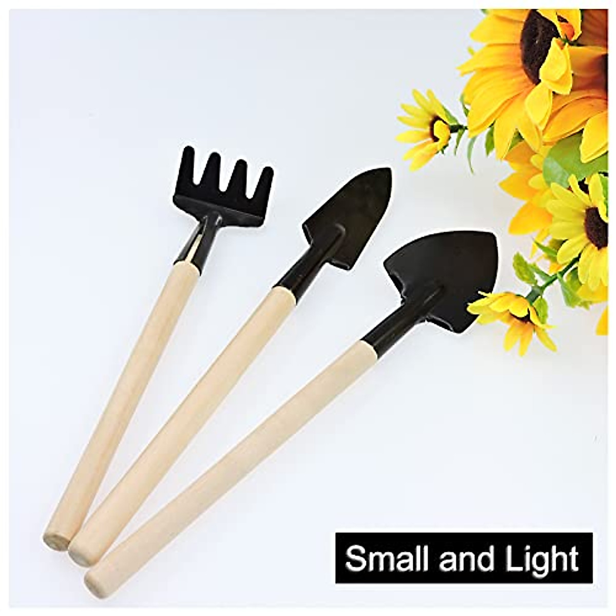 Andiker Mini Gardening Tools, 3pcs Portable Garden Hand Tools Set, Miniature Gardening Rake Trowel and Shovel for Seedlings, Bonsai, Succulents, Herbs, Terrariums and Planting (3pcs)