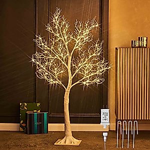 LITBLOOM White Tree with Lights Plug in 4FT 150 Fairy Lights, Lighted Coral Twig Trees for Indoor Outdoor Home Thanksgiving Christmas Decoration