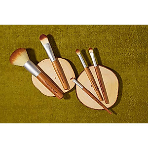 Bamboo Naturals Makeup Brushes, Natural Bamboo Handles, Includes Five Brushes: Powder Foundation and Liquid Foundation Brush, Eyeshadow Brush, Smudge Brush, Angled Eyeliner Brush, 11 x 1.3 x 7, 5 PC