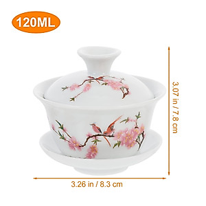 BESPORTBLE Gaiwan Tea Cup Kung Fu Tea Service Set Gong Fu Teacup with Lid and Saucer Chinese Style Ceramic Gaiwan Flower Tradition Sancai Tea Cup Bowl Gift