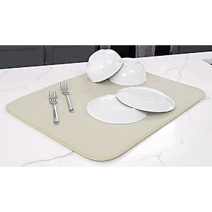 S&T INC. Dish Drying Mat XL, Highly Absorbent Microfiber Kitchen Counter Mat, Dish Drying Pad for Dishes, Utensils, Pots and Pans, Extra Large 18" x 24", Sand