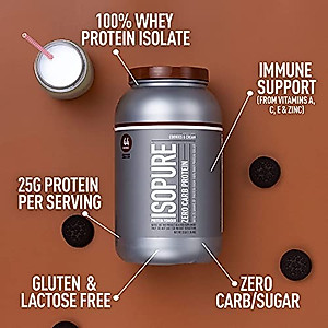 Isopure Protein Powder, Zero Carb Whey Isolate with Vitamin C & Zinc for Immune Support, 25g Protein, Keto Friendly, Cookies & Cream, 44 Servings, 3 Pounds (Packaging May Vary)