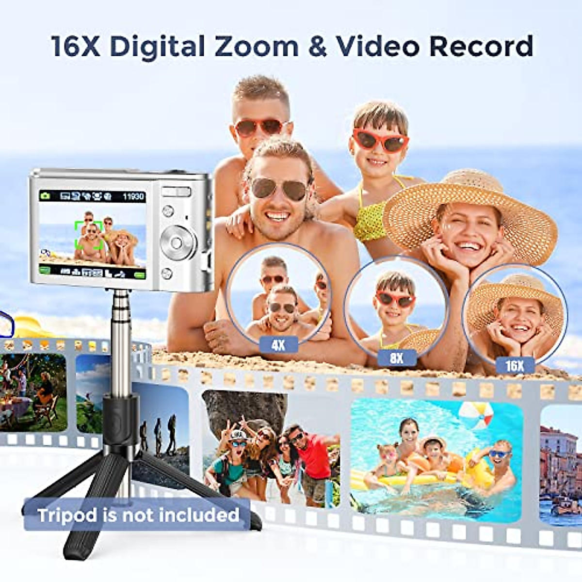 TOBERTO HD 1080P Digital Camera, 36MP 16X Digital Zoom Vlogging Mini Camera with LCD, Digital Point and Shoot Camera Video Camera, for Kids Students Beginners Beauty Face (Silver)