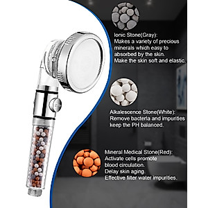 Luxsego Filter Beads fit for Filtered Shower Head, Replacement Showerhead Beans for Purifying Water, 5 oz Anion Mineral Balls Rejuvenate Dry Skin & Hair, 3 Kinds of Ionic Stones Refills Hand Shower