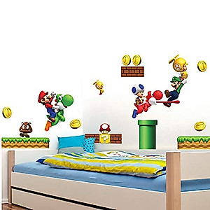 Super Mario Removable Wall Decals Stickers Boys Girls Kids Room Nursery Wall Mural Decor Build a Scene Peel and Stick Wall Decal Stickers