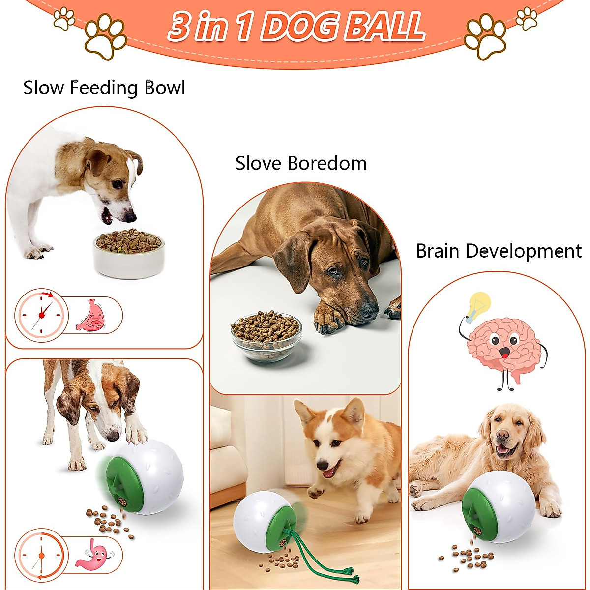 Salodal Interactive Dog Treat Dispenser Ball, 6.25'', 1.7L, Adjustable Food Leak Opening, for IQ Training & Slow Feeding, Large Dog Toy