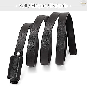 JASGOOD Women PU Leather Skinny Belt for Dress Adjustable Thin Waist Belt for Lady, Suit for Waist Size 35-41 Inches, B-Black