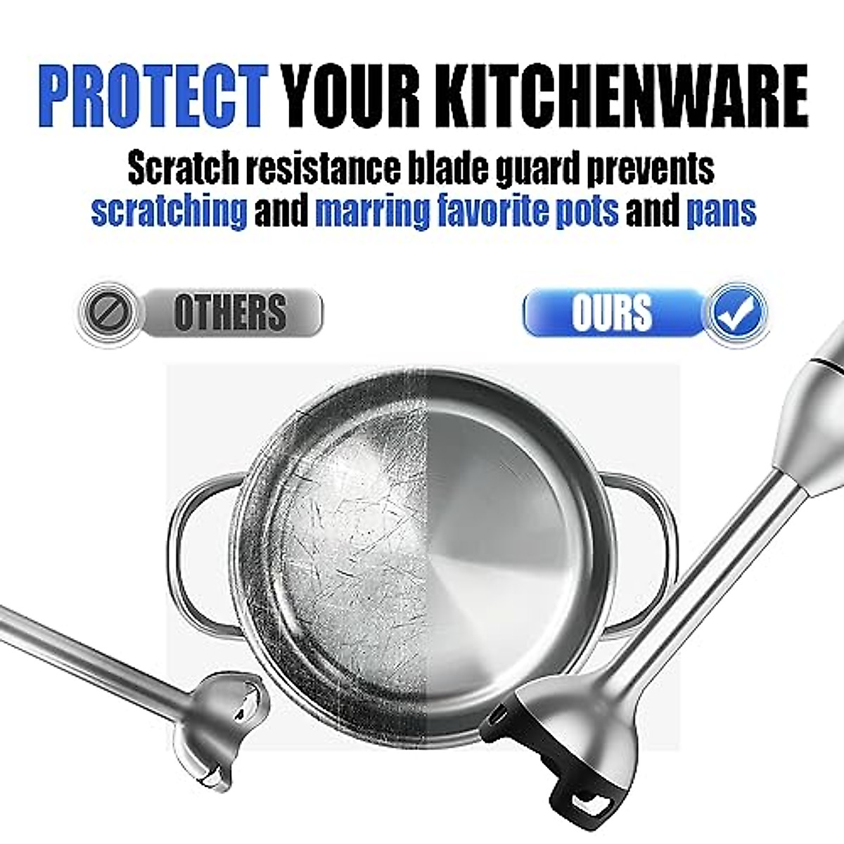 POSWEENR Immersion Blender, Scratch Resistant Hand Blender, 9-in-1 Heavy Duty Copper Motor Stainless Steel Stick Blender with Milk Frother, Whipping, Blade Remover, Storage Case, Black