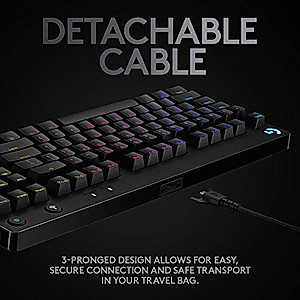Logitech G PRO Mechanical Gaming Keyboard, Ultra Portable Tenkeyless Design, Detachable Micro USB Cable, 16.8 Million Color LIGHTSYNC RGB Backlit Keys