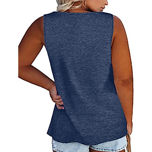 Womens Plus Size Tank Tops Summer Sleeveless Henley T-Shirts Tops Casual Button Down Tunics Shirts