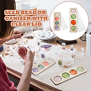 AHANDMAKER 2Pcs Wooden Jewelry Storage Tray with Glass Lid 2 Sizes Wood Bead Board with Lid 4 Slot Old Lace Bead Storage Organize for Beads, Bracelets, and Small Accessories