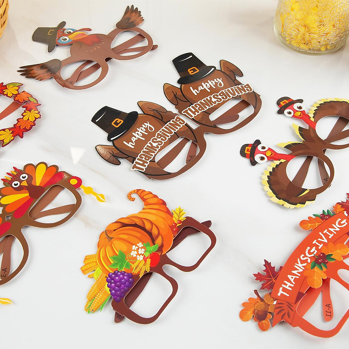 AMOR PRESENT 24PCS Thanksgiving Turkey Eyeglasses, Turkey Eyewear Frame Party Photo Props Thanksgiving Paper Glassess for Kids Adults Thanksgiving Day Party Favors