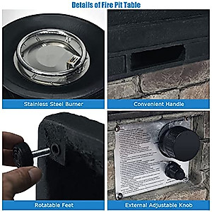 Giantex Propane Firebowl Column, 40,000 BTU Outdoor Gas Fire Pit, Compact Ledgestone Firepit Table with Lava Rocks and Rain Cover