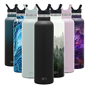 Simple Modern Water Bottle with Narrow Mouth Straw Lid Metal Thermos Vacuum Insulated Stainless Steel l Reusable Leak Proof BPA-Free Flask | Ascent Collection | 24oz, Midnight Black