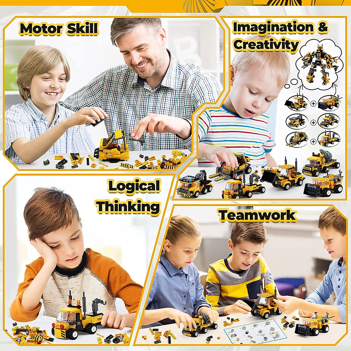 MOONTOY 718Pcs STEM Toys Building Blocks, Educational Robot Building Toys Engineering Construction Vehicle Truck DIY Building Kit Gifts for Preschool Kids Boys Girls 6 7 8 9 10 11 12 13 14 Years Old