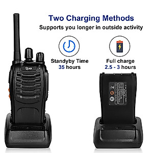 TIDRADIO TD-V2 Walkie Talkies for Adults Long Range, Frequency Copy, Rechargeable Two Way Radio Earpiece with MIC,16 Channels Handheld Walkie-Walkie for Kids(2 Pack, Black)